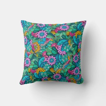 Pretty Floral Design in pinks and greens Throw Pillow | Zazzle