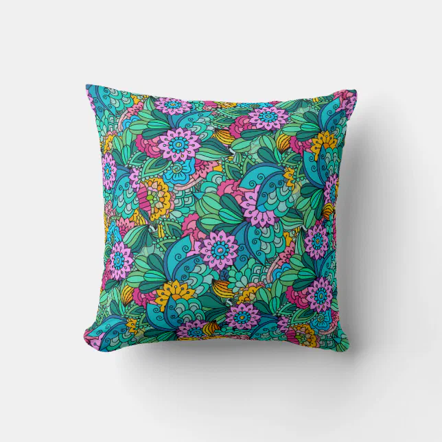 Pretty Floral Design in pinks and greens Throw Pillow | Zazzle