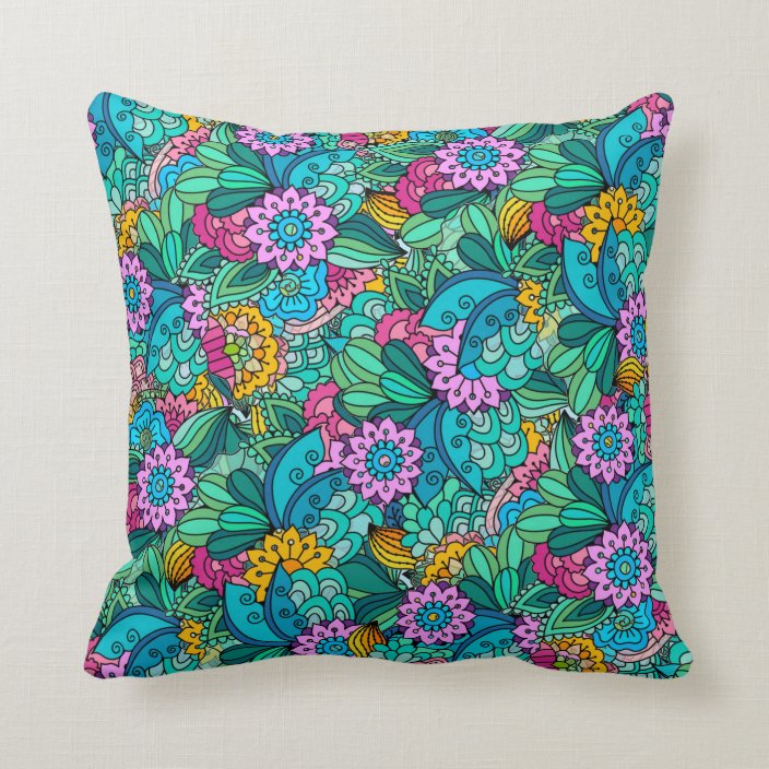 Pretty Floral Design in pinks and greens Throw Pillow | Zazzle.com