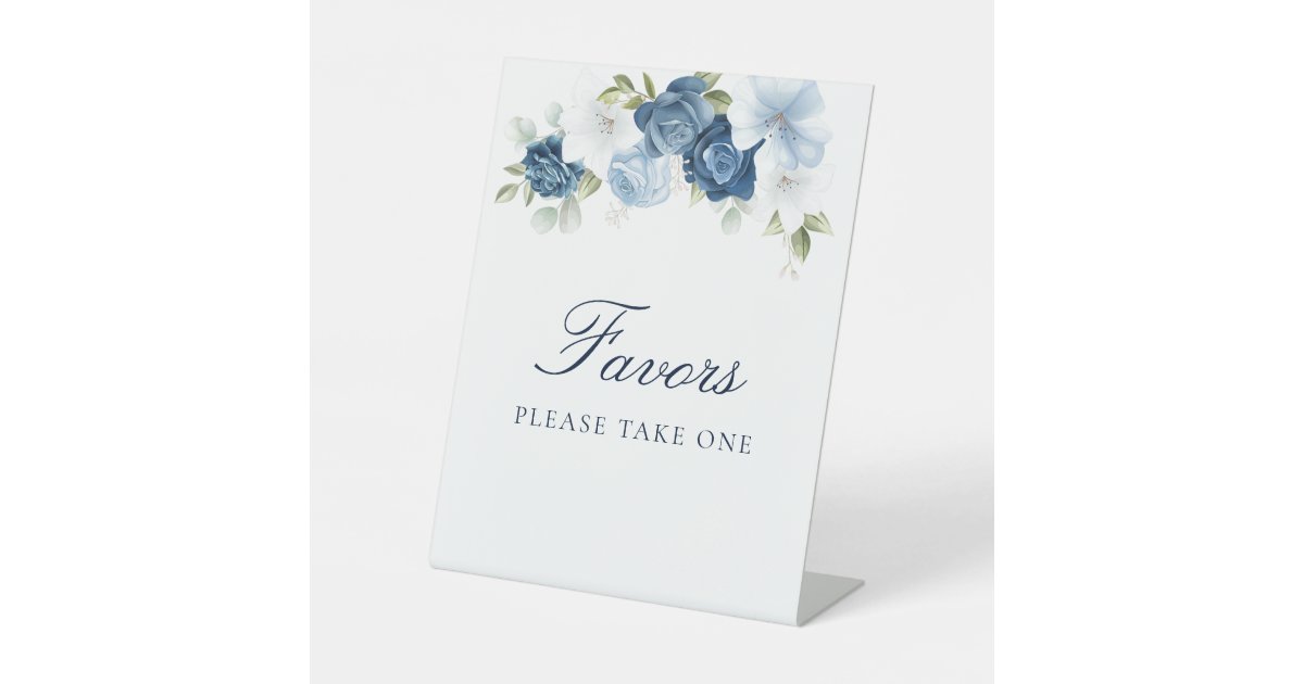 Pretty Floral Dusty Blue Bridal Shower Favors Pedestal Sign | Zazzle