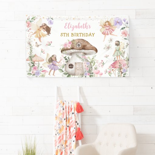 Pretty Floral Fairy Princess Girl Birthday Party Banner | Zazzle