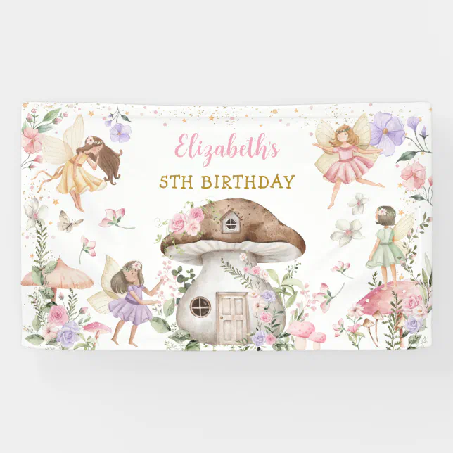 Pretty Floral Fairy Princess Girl Birthday Party Banner | Zazzle