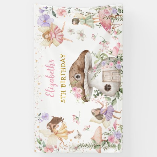 Pretty Floral Fairy Princess Girl Birthday Party Banner | Zazzle