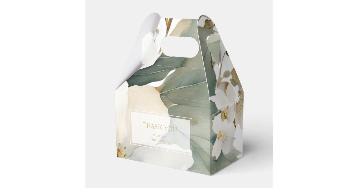Pretty Floral Foliage Thank You Wedding Favor Box | Zazzle