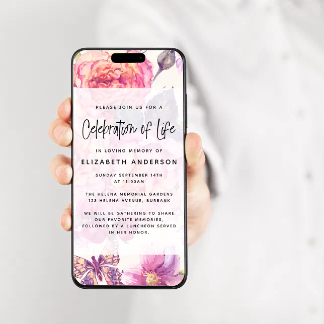 Pretty Floral Funeral Digital Invitation | Zazzle
