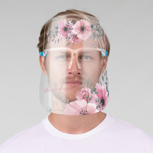 Pretty Floral Girly Personalized Face Shield | Zazzle