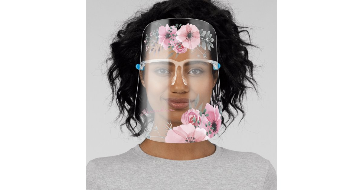 Pretty Floral Girly Personalized Face Shield | Zazzle