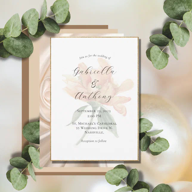 Pretty Floral Gold Modern Wedding Invitations | Zazzle