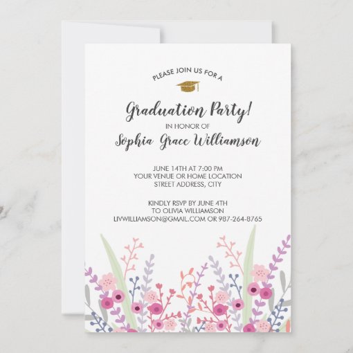 Pretty Floral Graduate Photo Graduation Invitation | Zazzle