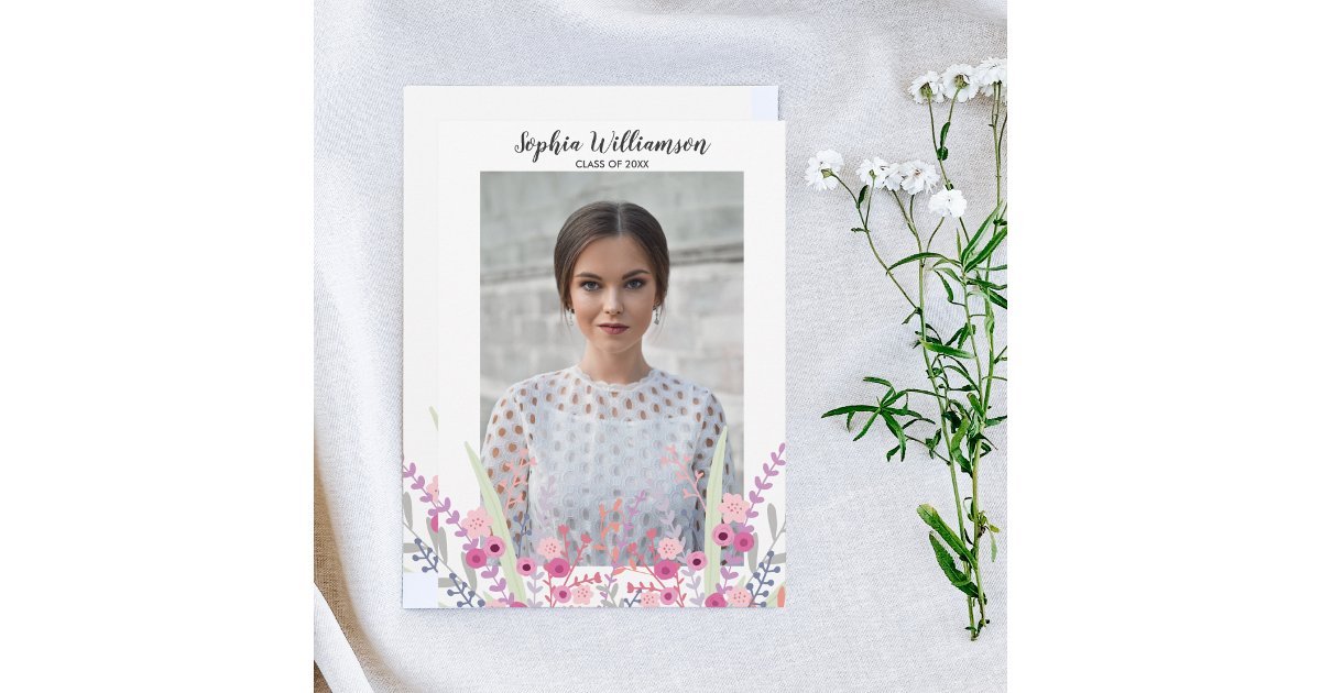 Pretty Floral Graduate Photo Graduation Invitation | Zazzle