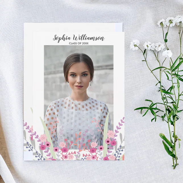 Pretty Floral Graduate Photo Graduation Invitation | Zazzle