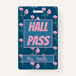 Pretty Floral Hall Pass with Name Badge | Zazzle