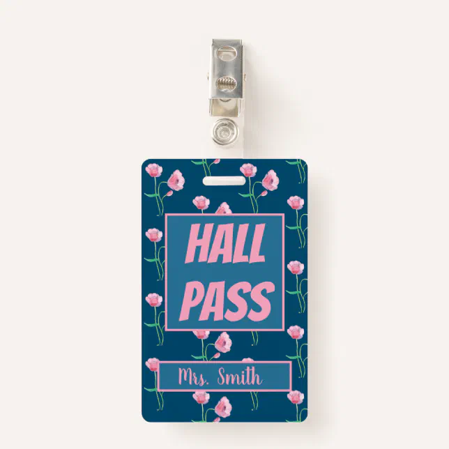 Pretty Floral Hall Pass with Name Badge | Zazzle