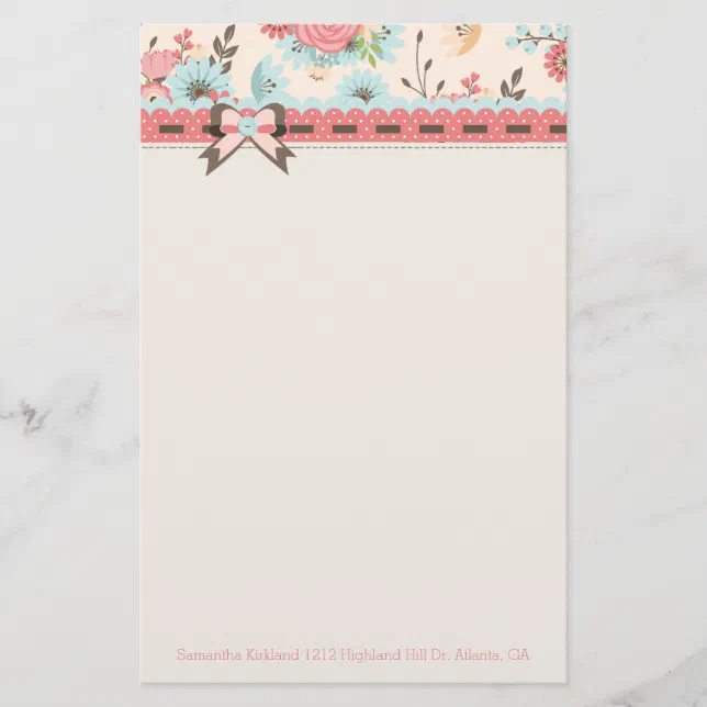 Pretty Floral Header Custom Stationery | Zazzle