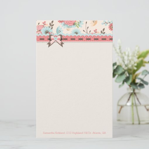 Pretty Floral Header Custom Stationery | Zazzle