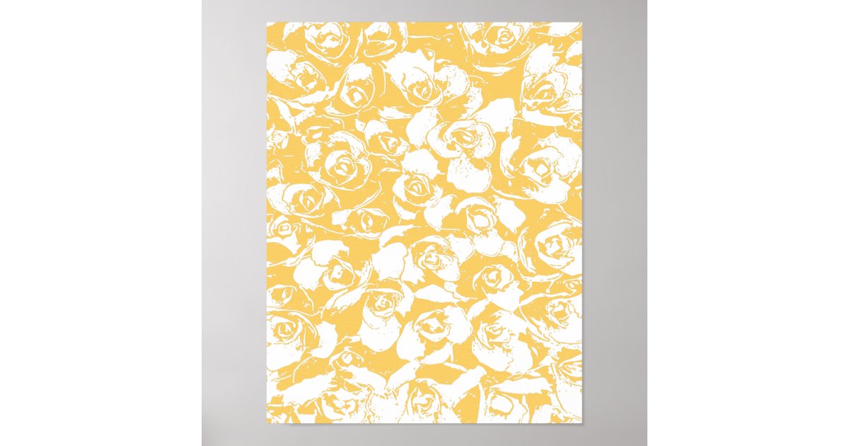 Pretty Floral Illustration Pattern in Yellow Poster | Zazzle