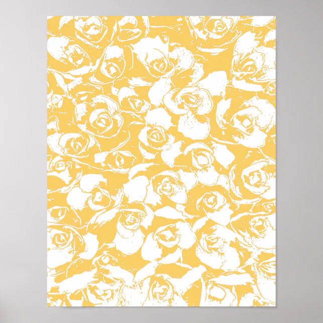 Pretty Floral Illustration Pattern in Yellow Poster | Zazzle