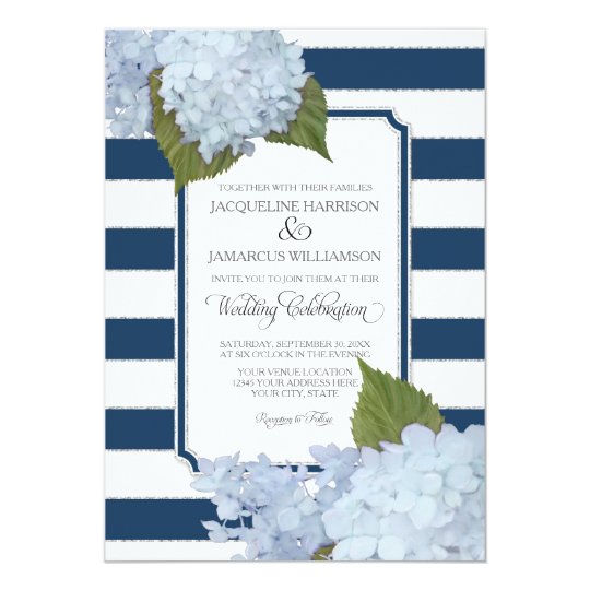 Pretty Floral Modern Elegant Navy White Stripe Invitation | Zazzle.com