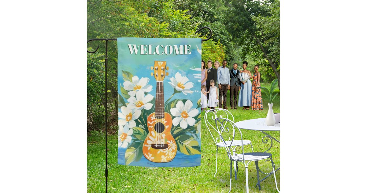 Pretty Floral Musical Instrument Welcome Ukulele Garden Flag | Zazzle