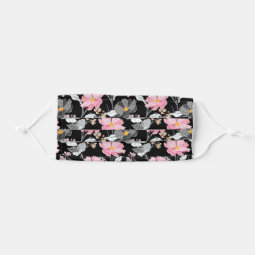 Pretty Floral Pattern Pink, White, Wild Flowers Adult Cloth Face Mask ...