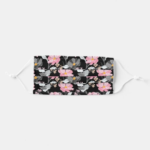 Pretty Floral Pattern Pink, White, Wild Flowers Adult Cloth Face Mask ...