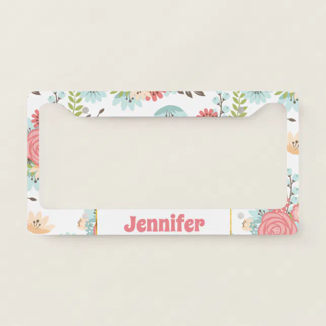 Pretty Floral Personalized License Plate Frame | Zazzle