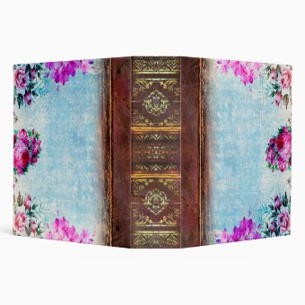 Pretty Floral Pink and Blue Vintage Antique Book 3 Ring Binder | Zazzle