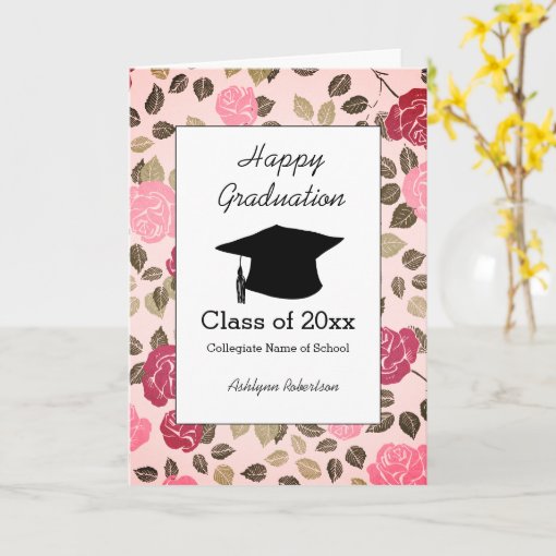 Pretty Floral Pink Graduation Card | Zazzle