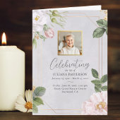 Pretty Floral Rose Photo Order of Service Funeral Program | Zazzle