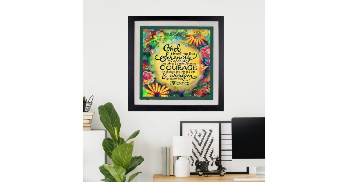 Pretty Floral “Serenity Prayer” Inspirivity Poster | Zazzle