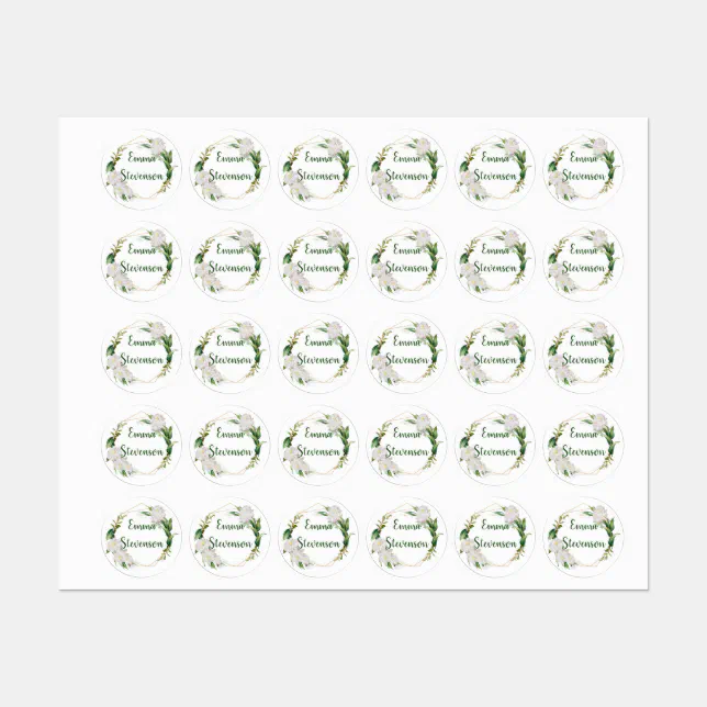 Pretty Floral White Roses Name Tag Kids' Labels | Zazzle