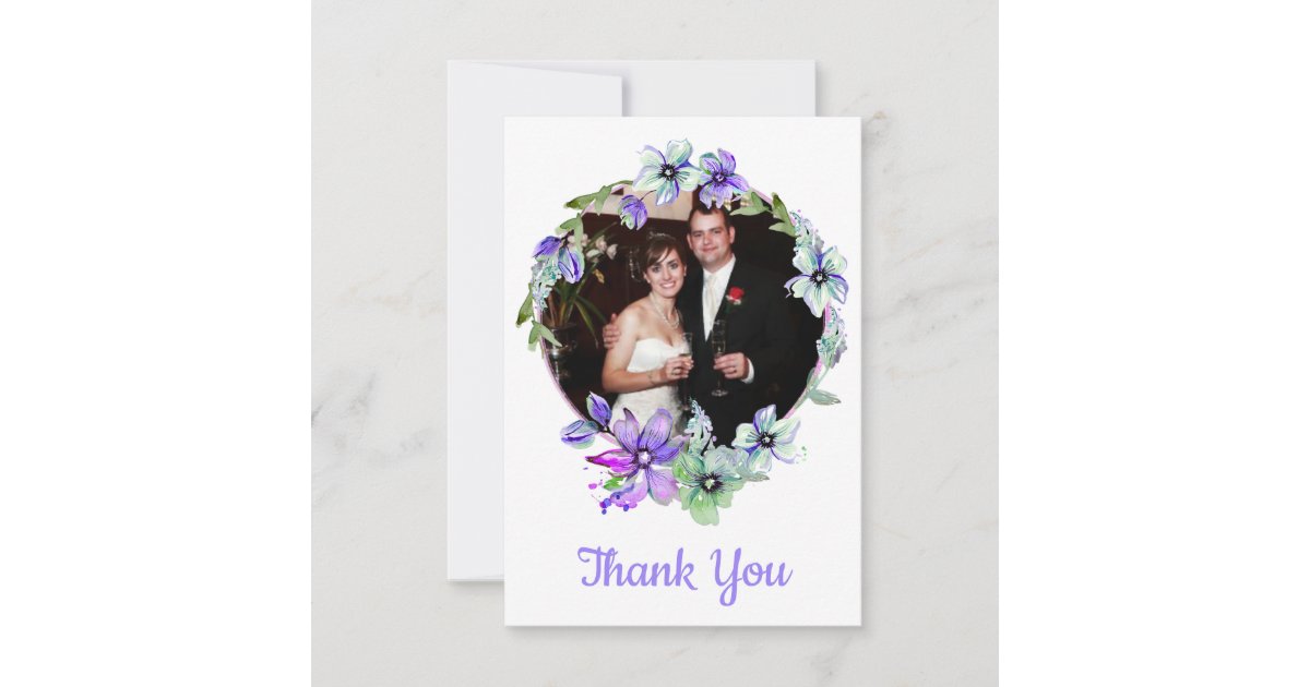 Pretty Floral Wreath Monogrammed Wedding Thank You Card | Zazzle