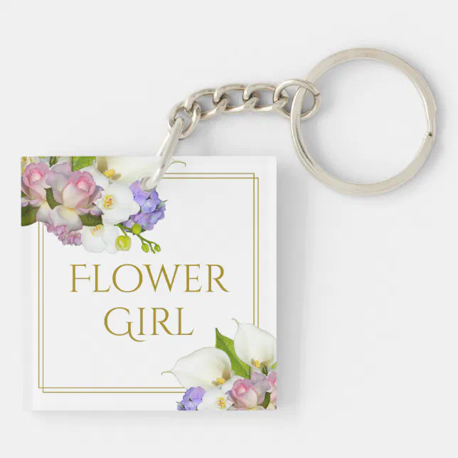 Pretty Flower Girl Spring Flowers Wedding Keychain | Zazzle