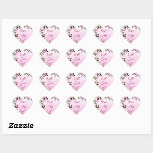 Pretty Flowers and Butterfly Heart Heart Sticker | Zazzle