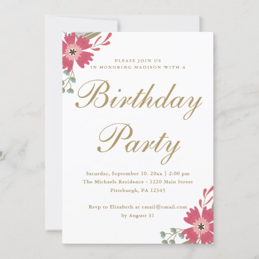 Pretty Flowers and Mint Green Birthday Party Invitation | Zazzle