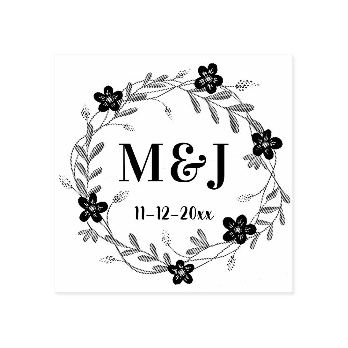 Pretty Flowers Monograms and Date Custom Wedding Rubber Stamp | Zazzle.com