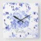 pretty french blue delft look blue white floral square wall clock | Zazzle