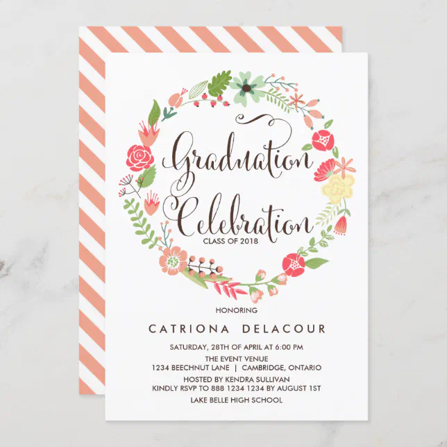 Pretty Garden Wreath Graduation Party Invitation | Zazzle