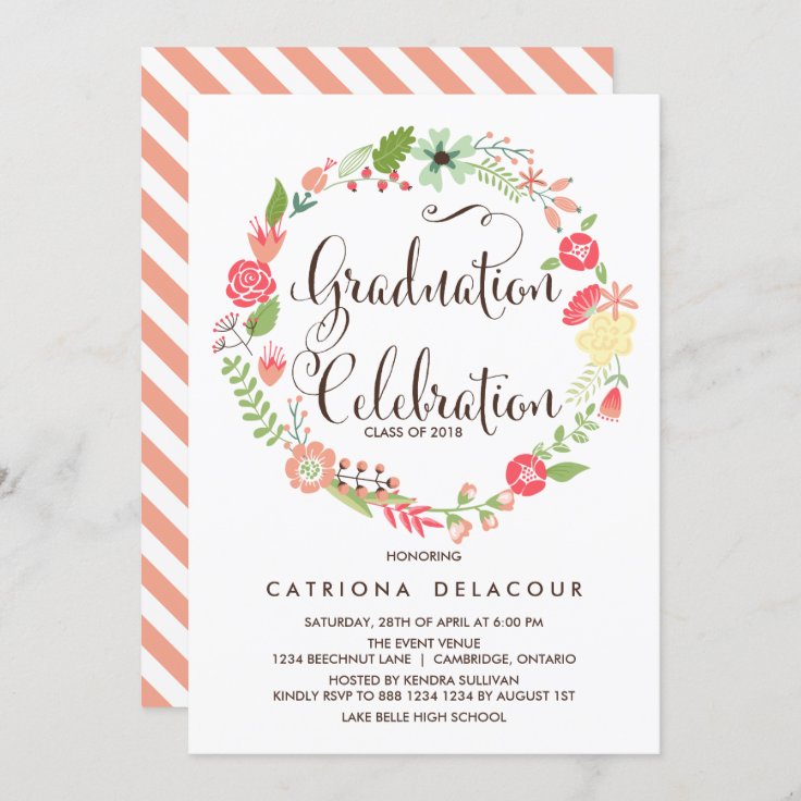 Pretty Garden Wreath Graduation Party Invitation | Zazzle