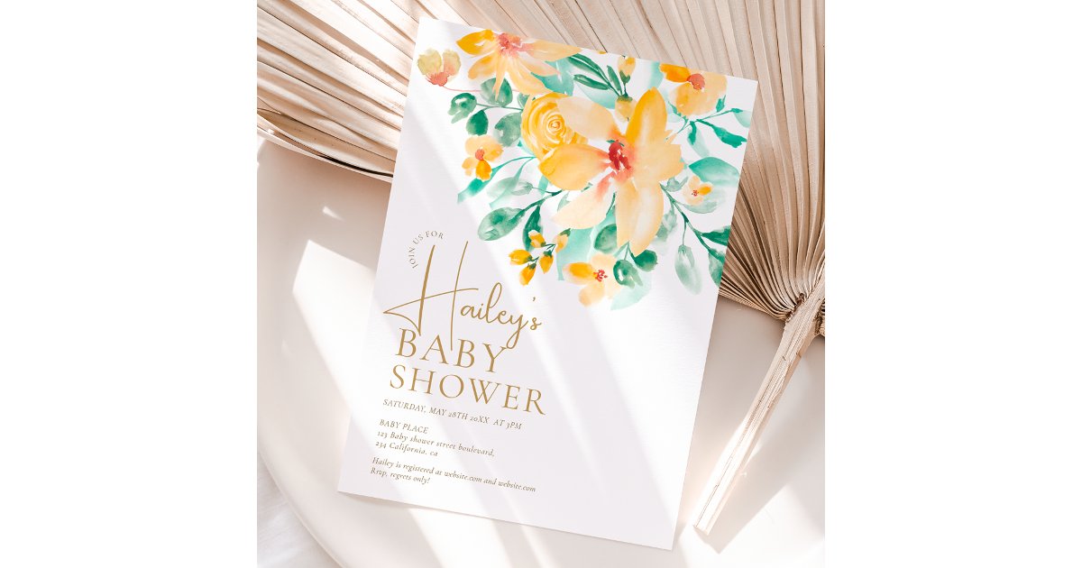 Pretty garden yellow green floral baby shower invitation | Zazzle