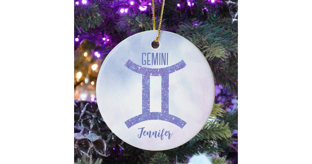 Pretty Gemini Astrology Sign Personalized Purple Ceramic Ornament | Zazzle