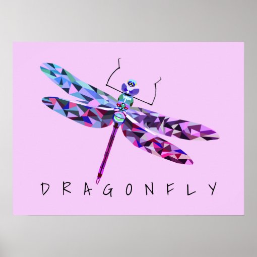Pretty Geometric Colorful Dragonfly Poster | Zazzle