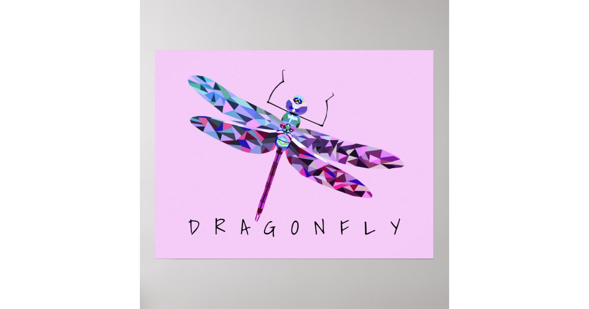 Pretty Geometric Colorful Dragonfly Poster | Zazzle