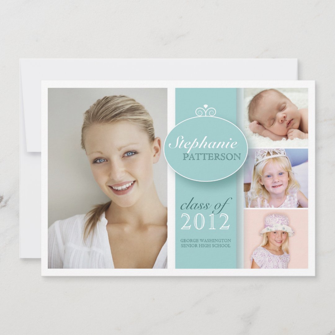 Pretty Girl 4 Photo in Teal Graduation Invitation | Zazzle