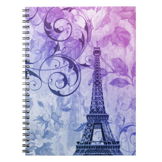 pretty girly chic purple french paris eiffel tower notebook | Zazzle