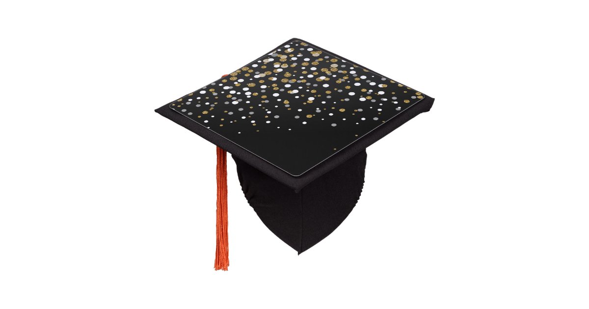 Pretty Girly Gold Glitter Dots Illustration Graduation Cap Topper | Zazzle