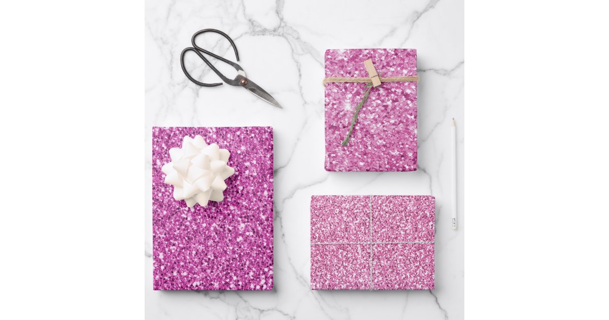 Pretty Girly Pink Glitter Sparkle Wrapping Paper Sheets | Zazzle