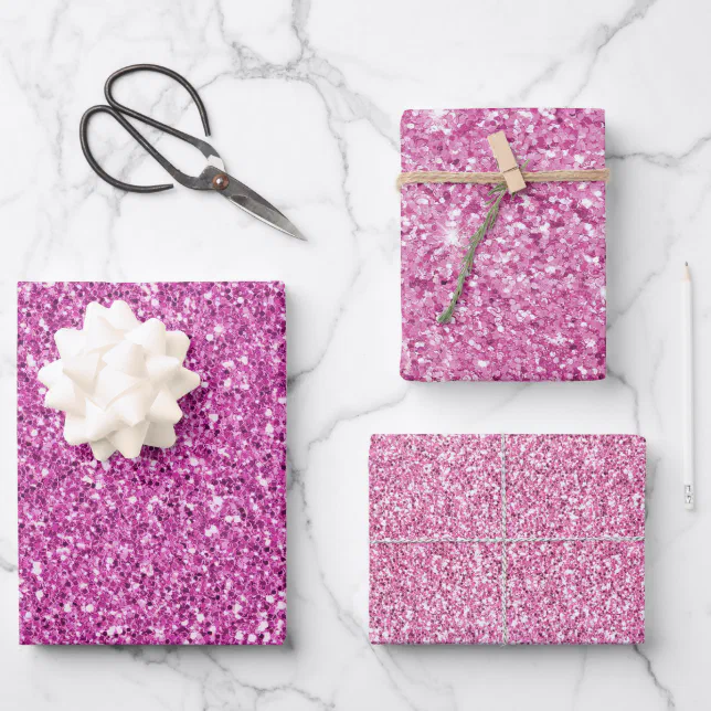 Pretty Girly Pink Glitter Sparkle Wrapping Paper Sheets | Zazzle