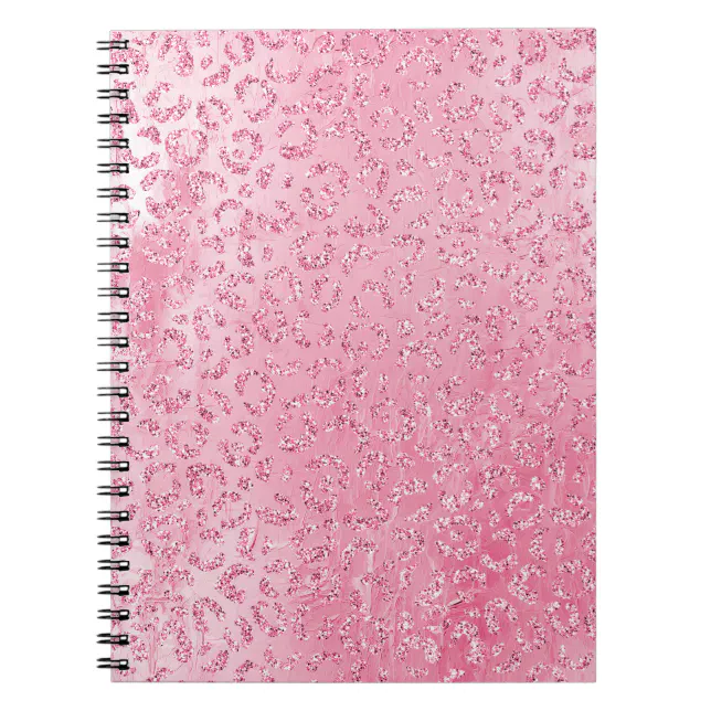 Pretty Girly Sugar Pink Glitter Leopard Notebook | Zazzle