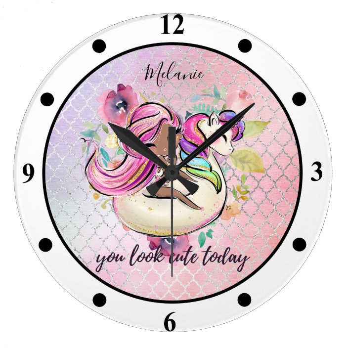 Pretty Girly YOU LOOK CUTE TODAY Unicorn Pink Large Clock | Zazzle.com